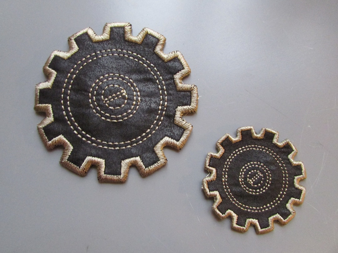 Embroidered Faux Black Leather Cog Steampunk Applique 2 Sizes - Etsy