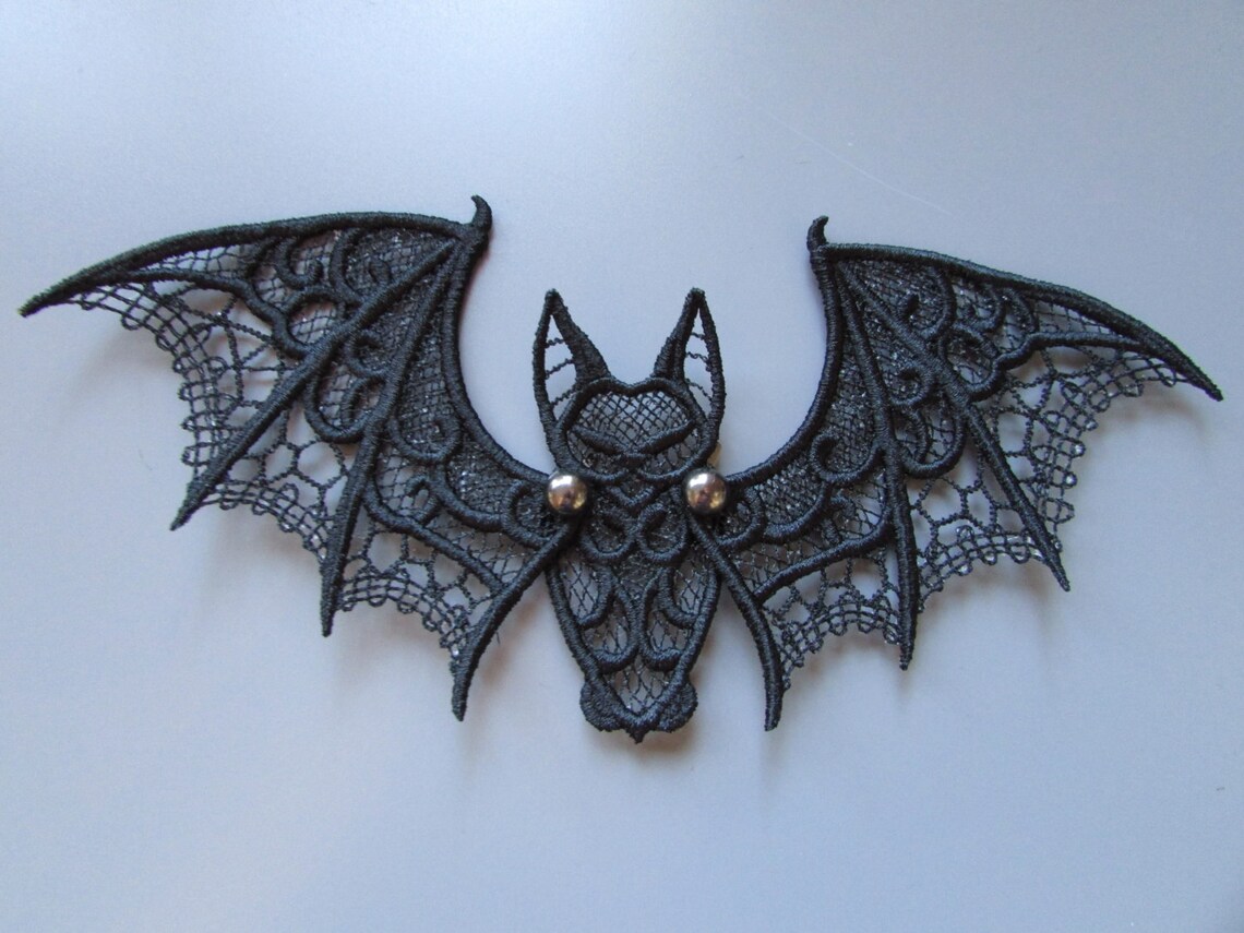 Embroidered Bat Lace Applique With Moving Parts - Etsy