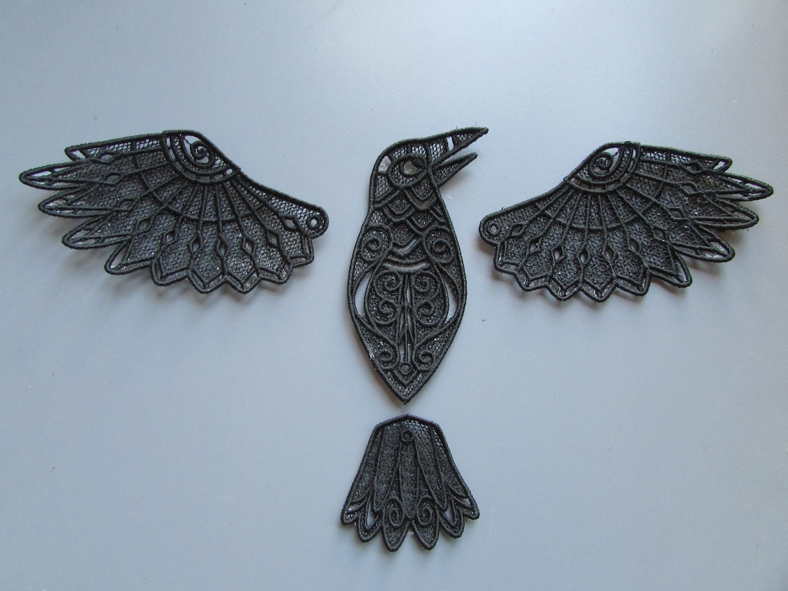 Embroidered Lace Raven Applique Patch - Etsy UK