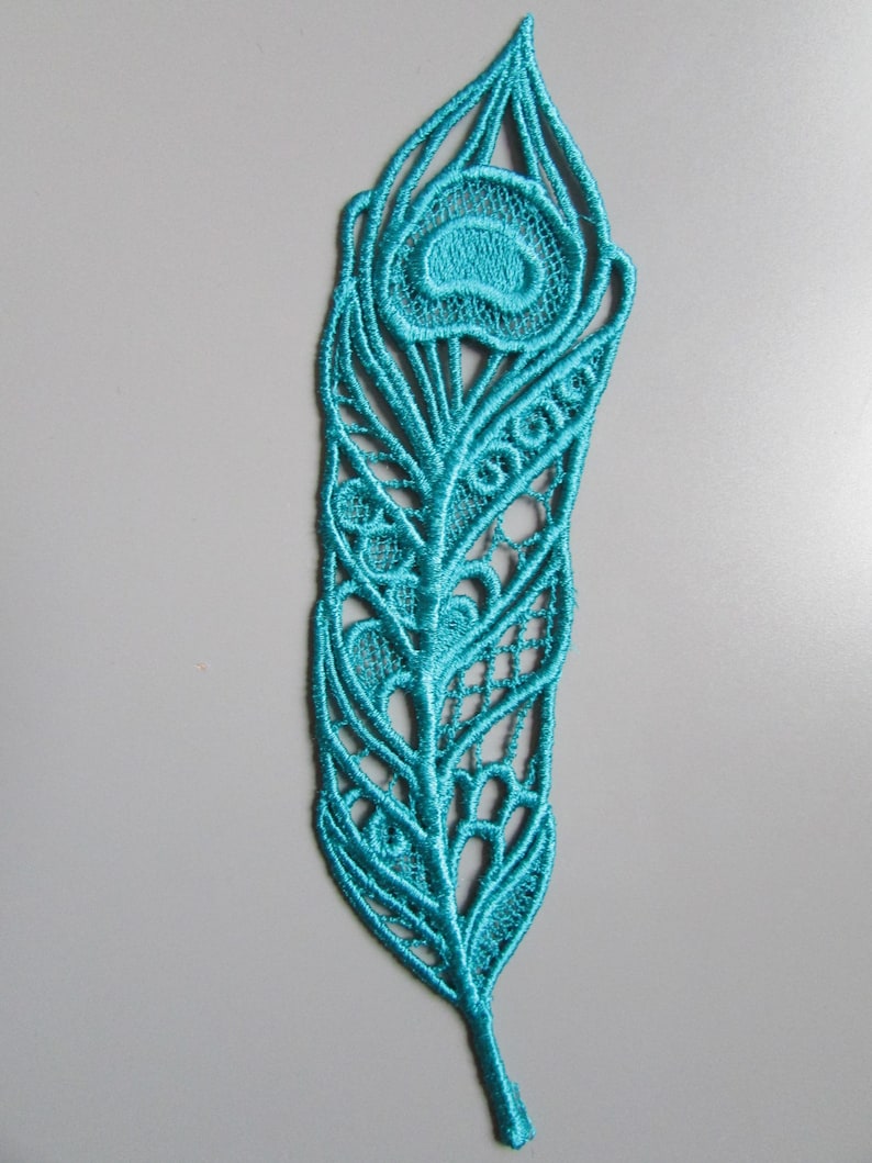 Embroidered Peacock Feather Lace Applique | Etsy