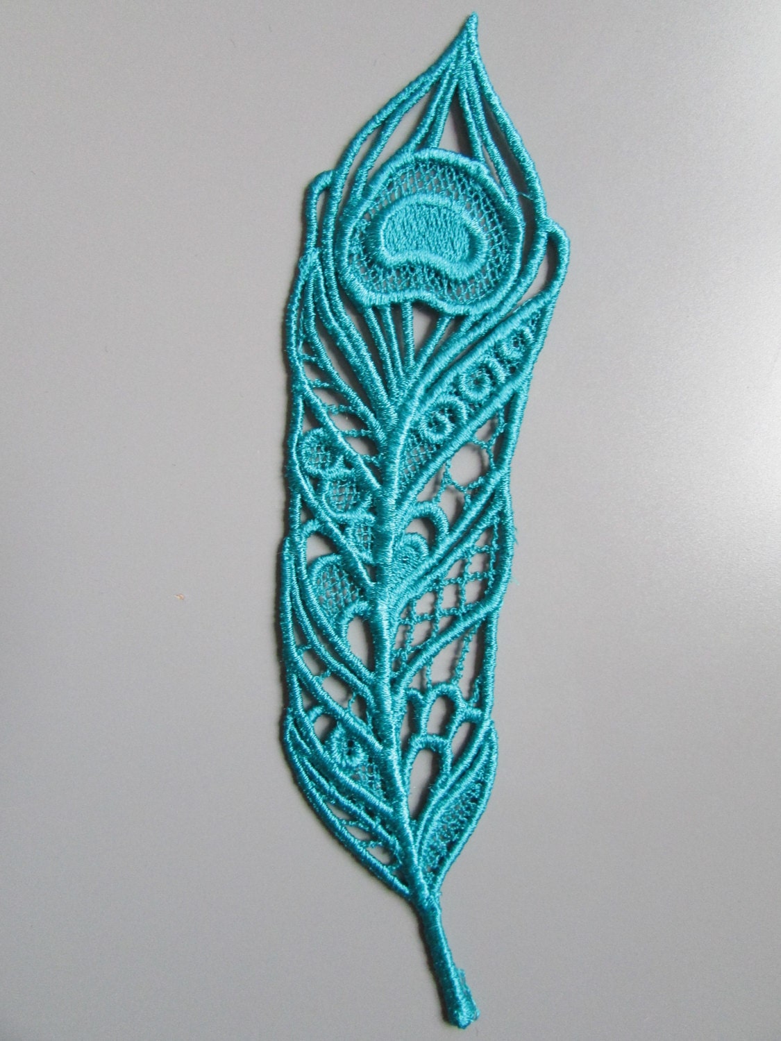 Embroidered Peacock Feather Lace Applique | Etsy