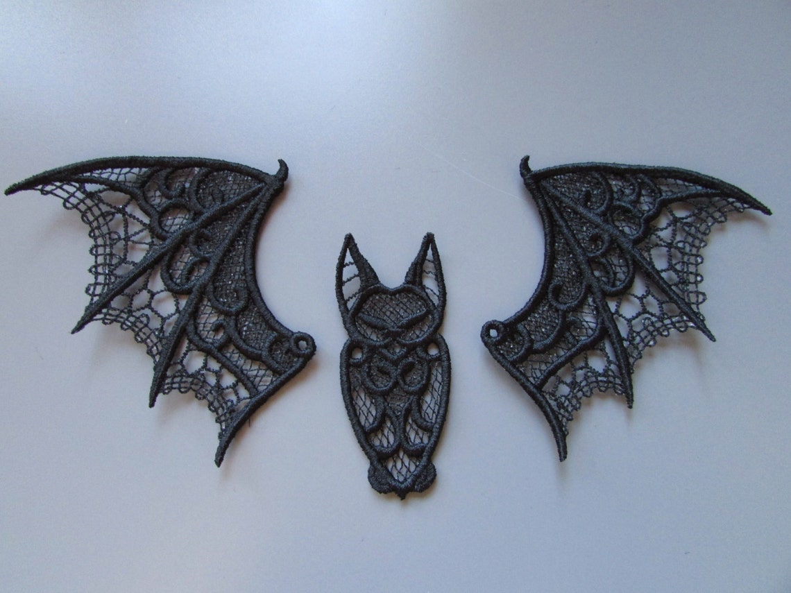 Embroidered Bat Lace Applique With Moving Parts - Etsy