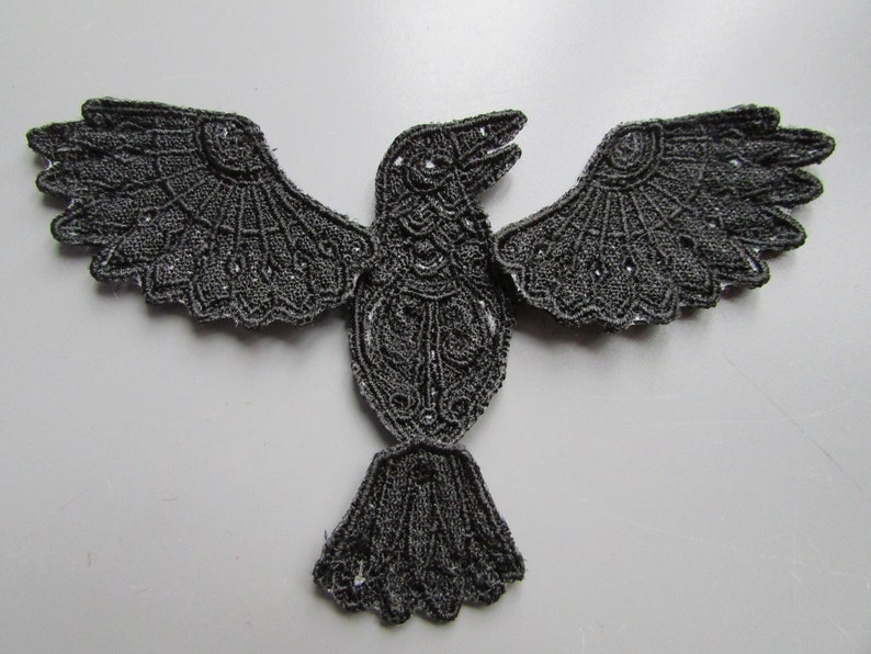 Embroidered Lace Raven Applique Patch - Etsy UK