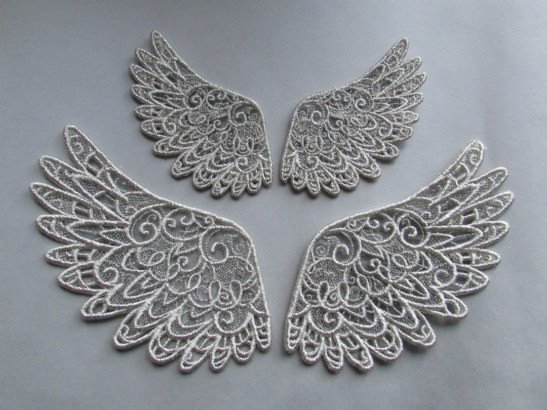 Embroidered Lace & Organza Metallic Angel Wings Applique - Etsy