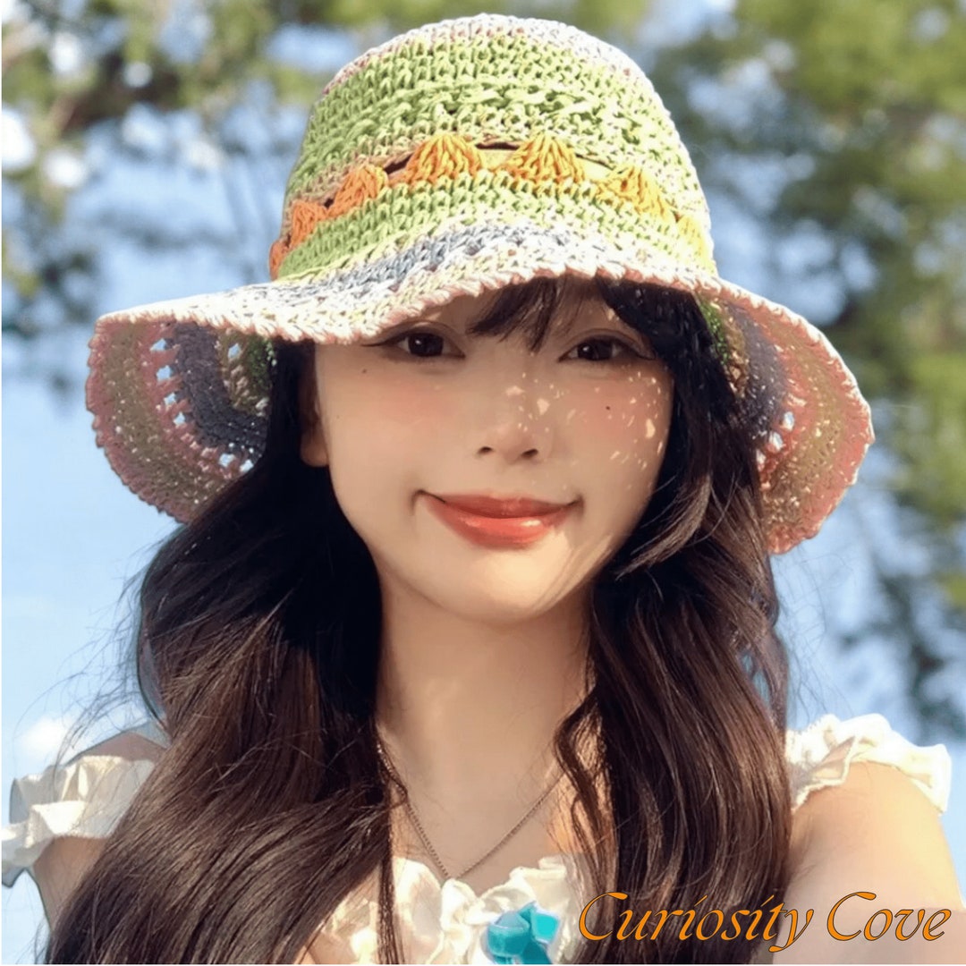 Korean Rainbow Straw Hat Hollow Straw Hat Women Summer Seaside Sunshade ...