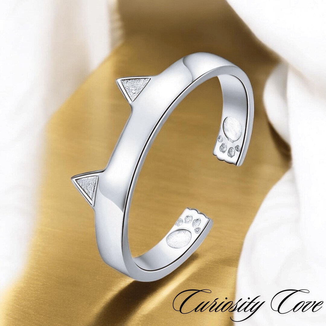Sterling Silver Cat Ear Ring Cute Adjustable Cat Ears Ring for Women ...