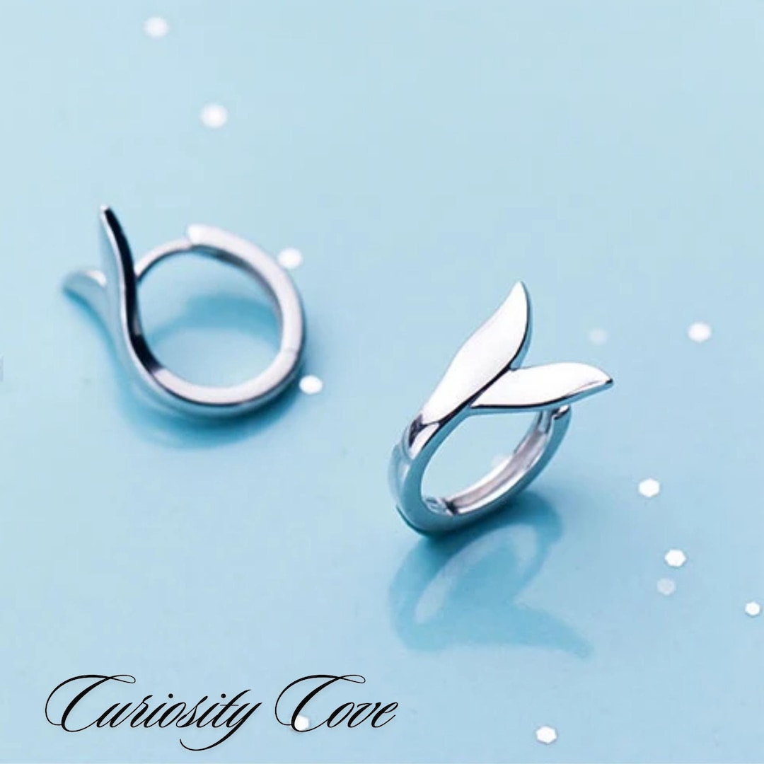 Silver Fishtail Hoop Earrings Mermaid Earrings Whale Tail Hoop Earrings ...