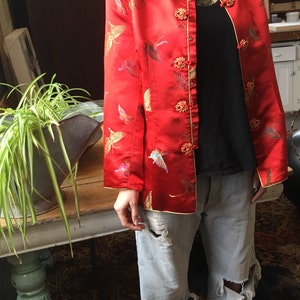 70s Cherry Red Silk Tang Jacket - Etsy