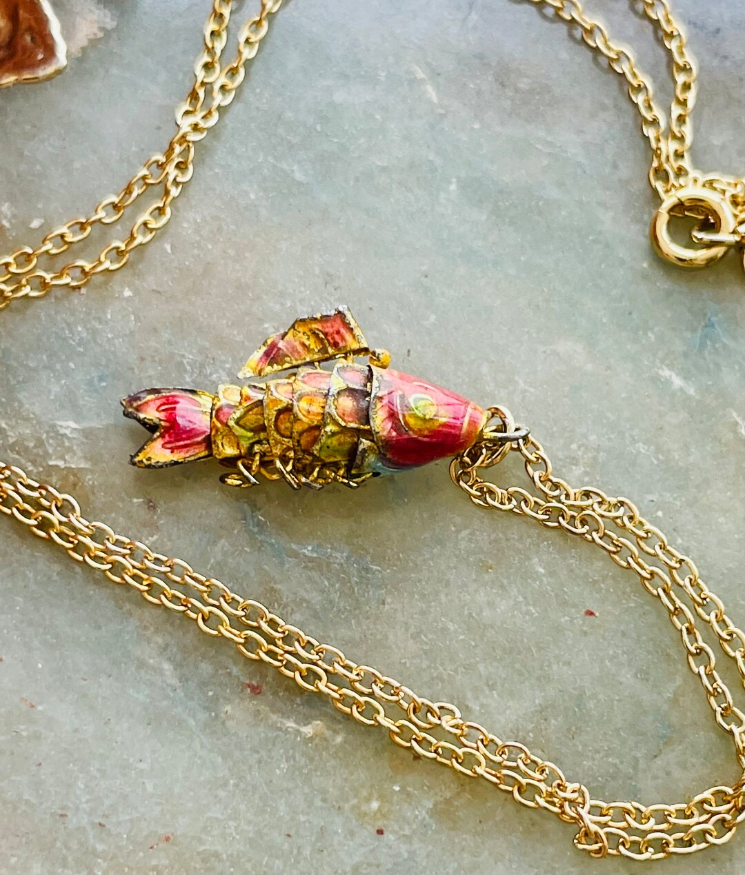 Faceted Enamel Fish Charm on Brass Chain - Etsy