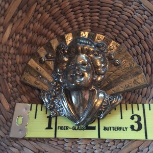 Brass Fan and Geisha Brooch - Etsy