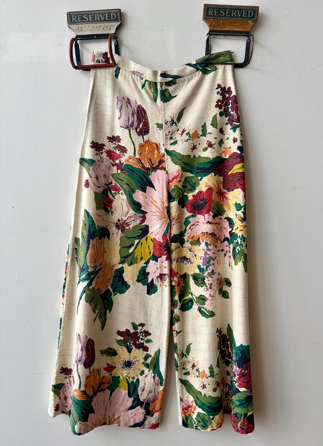 Vintage Bark Cloth Bell Bottom Pants: 1960s Floral Upholstery Textile ...