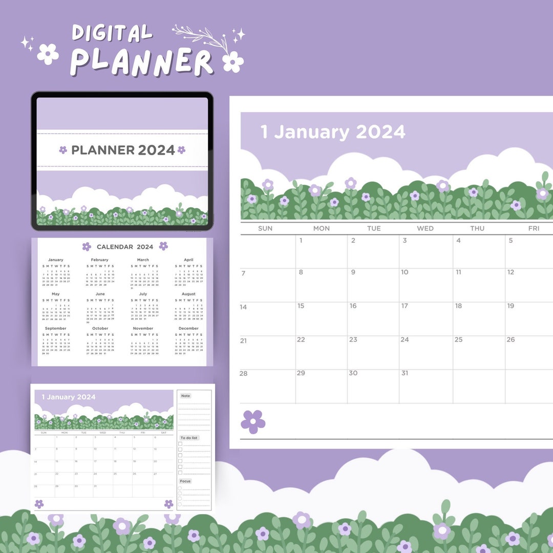 Purple and Flowers Garden Planner Templete 2024 - Etsy