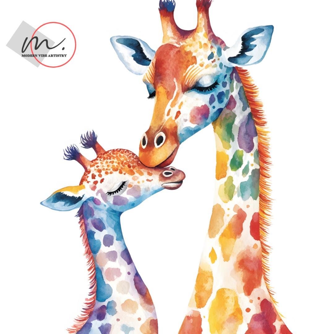 Watercolor Giraffe Printable Art Colorful Safari Animal Print, Nursery ...