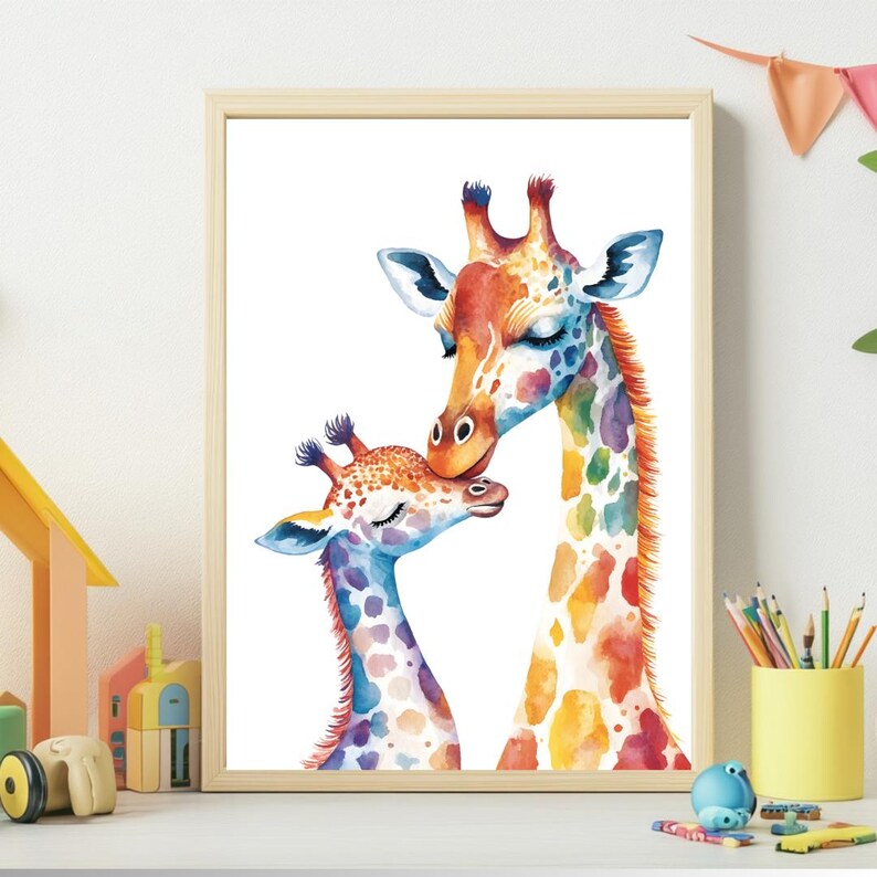 Watercolor Giraffe Printable Art Colorful Safari Animal Print, Nursery ...