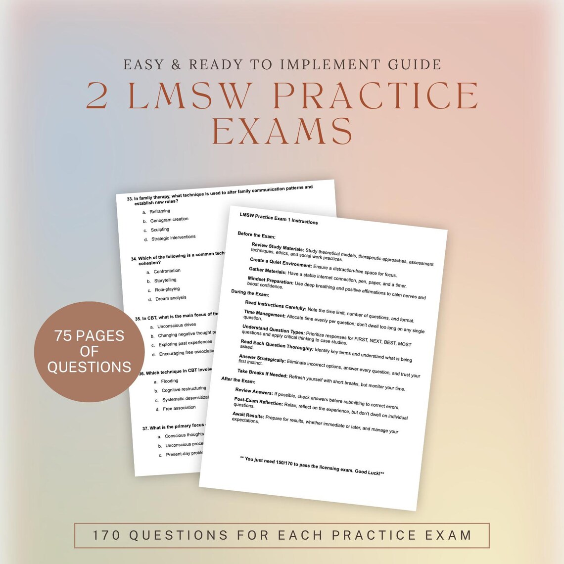 2 Comprehensive LMSW Practice Exams (75 Pages and 170 Questions Each ...