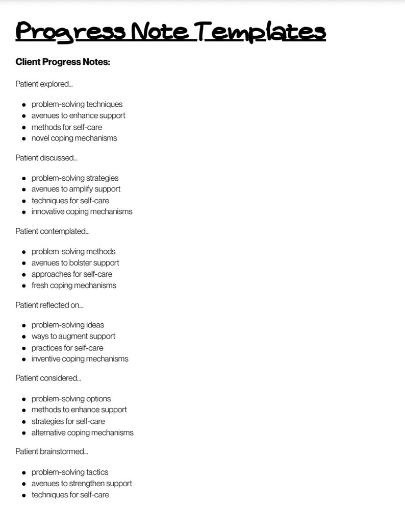 Progress Note Prompts - Etsy