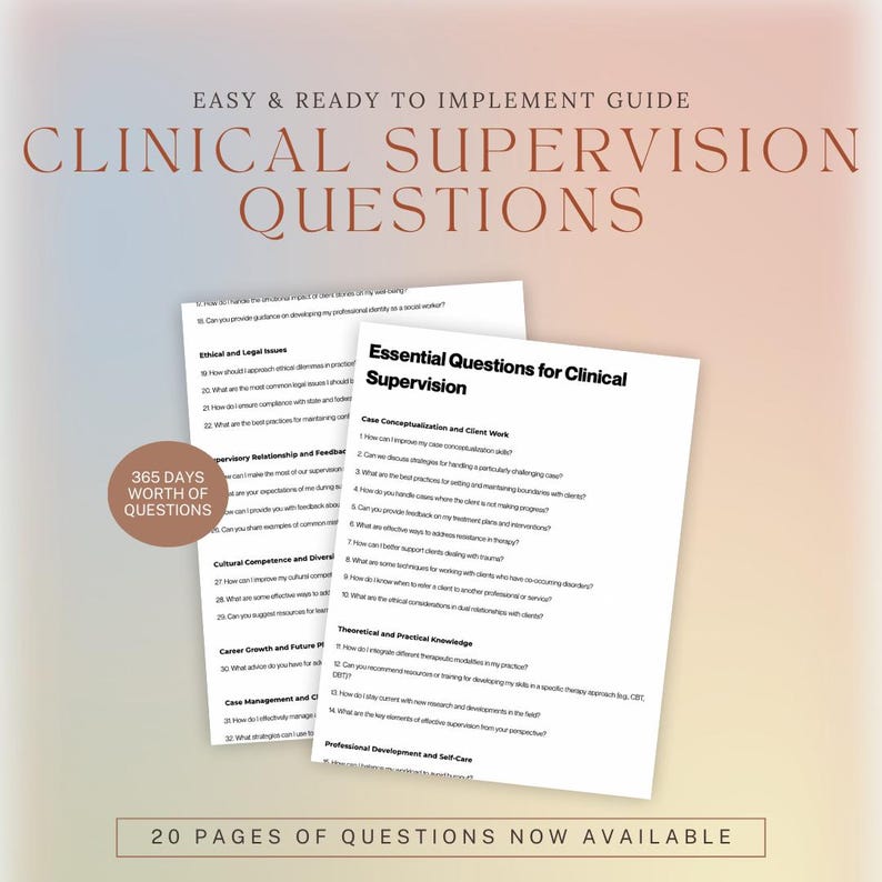Clinical Supervision Questions: Social Worker & Therapist Tool ...