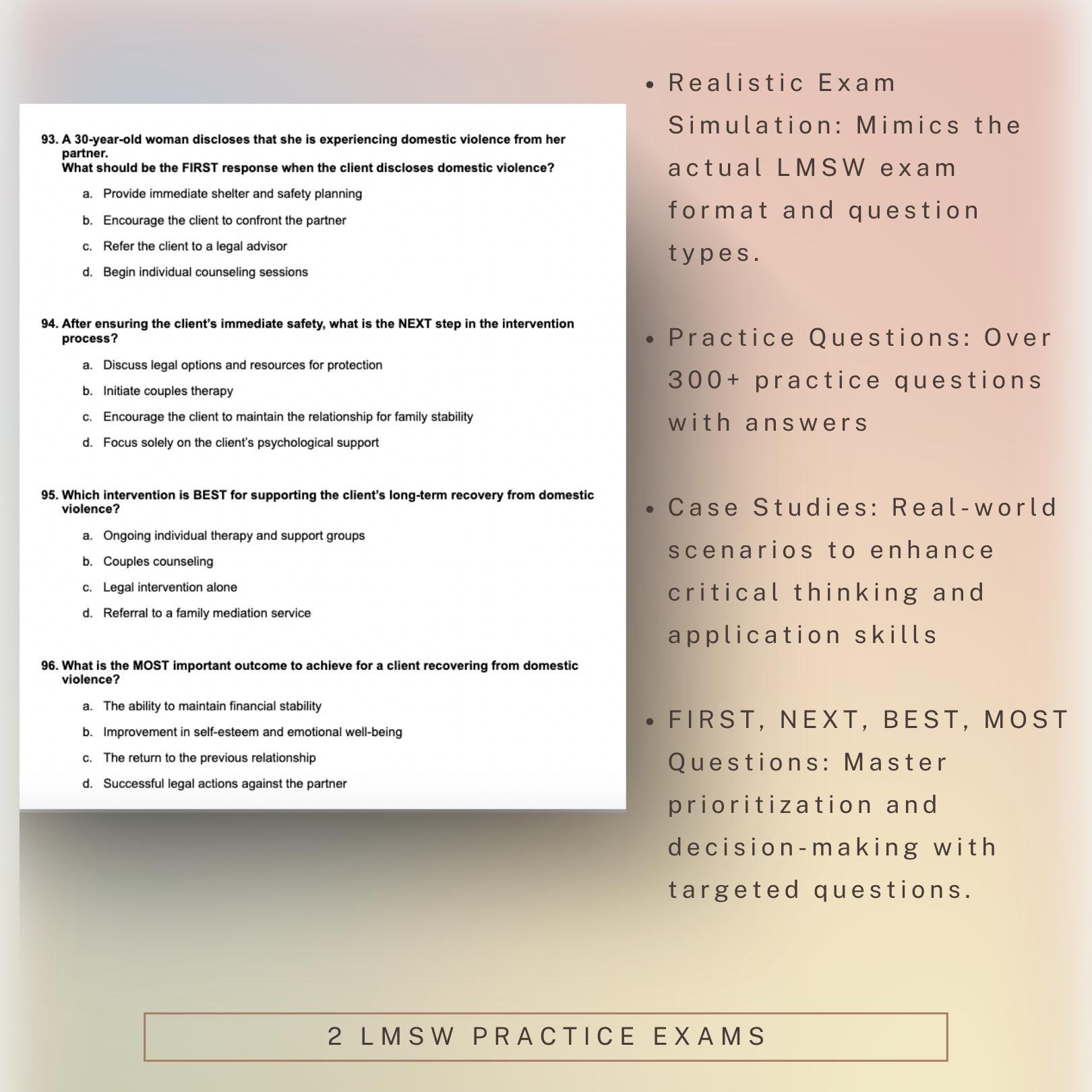 2 Comprehensive LMSW Practice Exams (75 Pages and 170 Questions Each ...