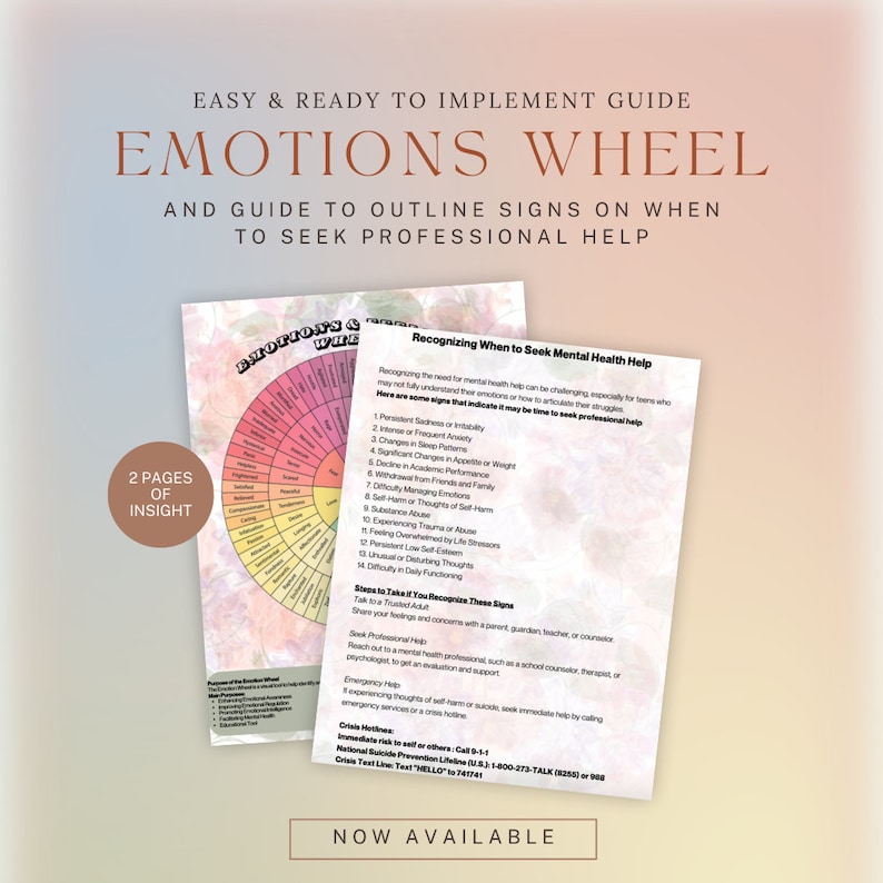 Emotions and Feelings Wheel & Professional Mental Health Help Signs ...