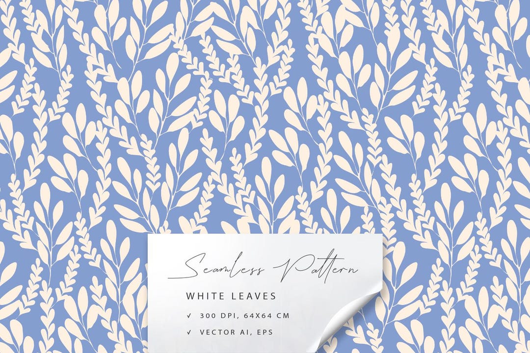 White Leaves. Digital Seamless Pattern Design. - Etsy