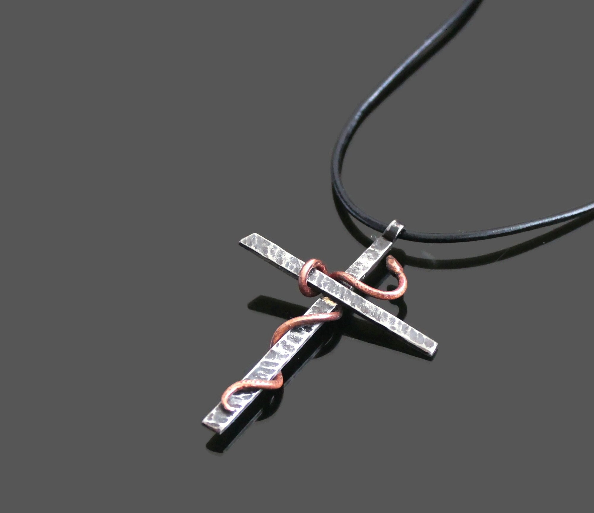 Snake Cross Pendant, Forged Iron Cross Necklace, Catholic Cross ...