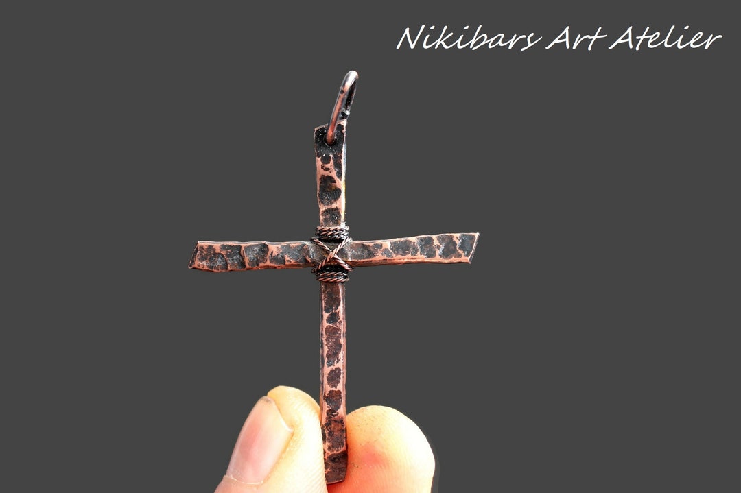 Rustic Cross Necklace, Copper Man Cross Necklace, Wrought Men Cross ...