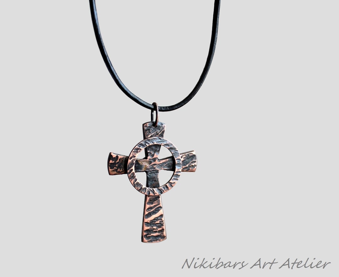 Wrought Cross Pendant, Copper Cross Necklace, Gift for Man, Handmade ...