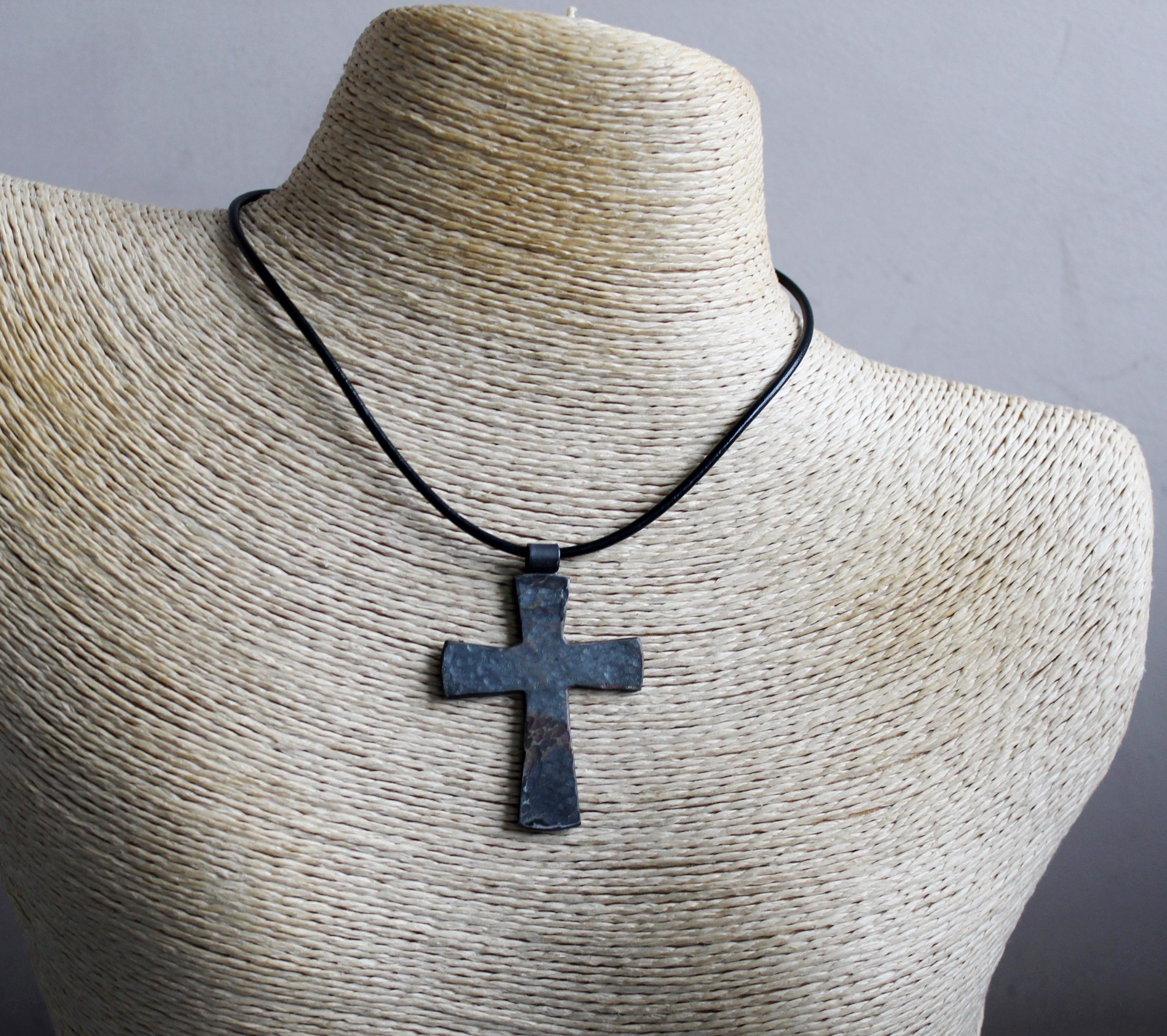 Blacksmith Cross Jewelry, Forged Cross Necklace, Wrought Iron Cross ...