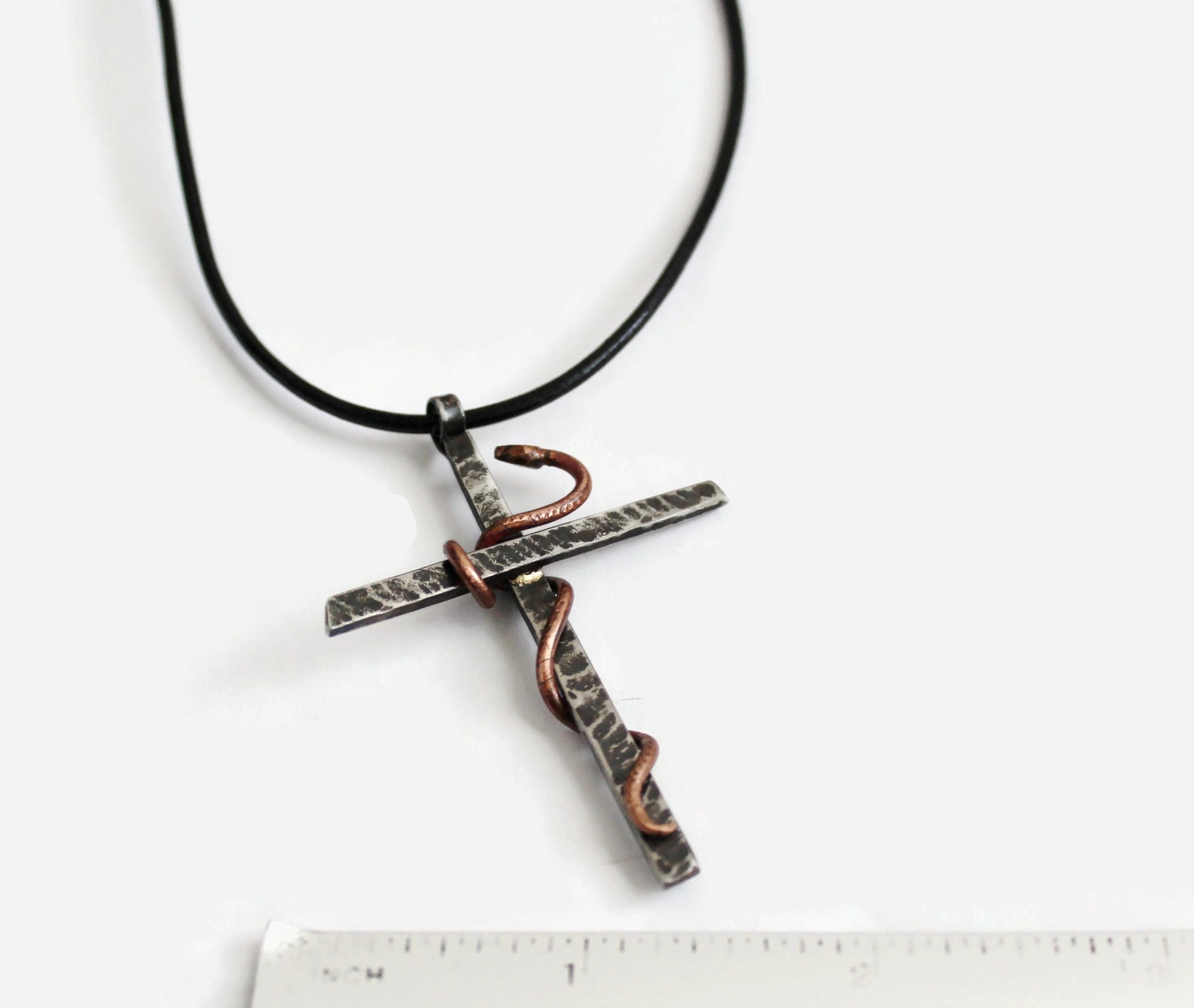 Snake Cross Pendant, Forged Iron Cross Necklace, Catholic Cross ...
