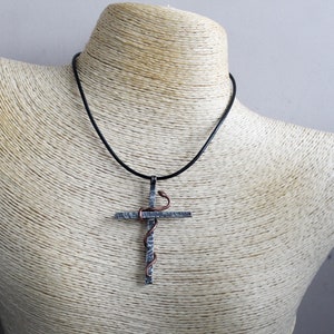 Snake Cross Pendant, Forged Iron Cross Necklace, Catholic Cross ...