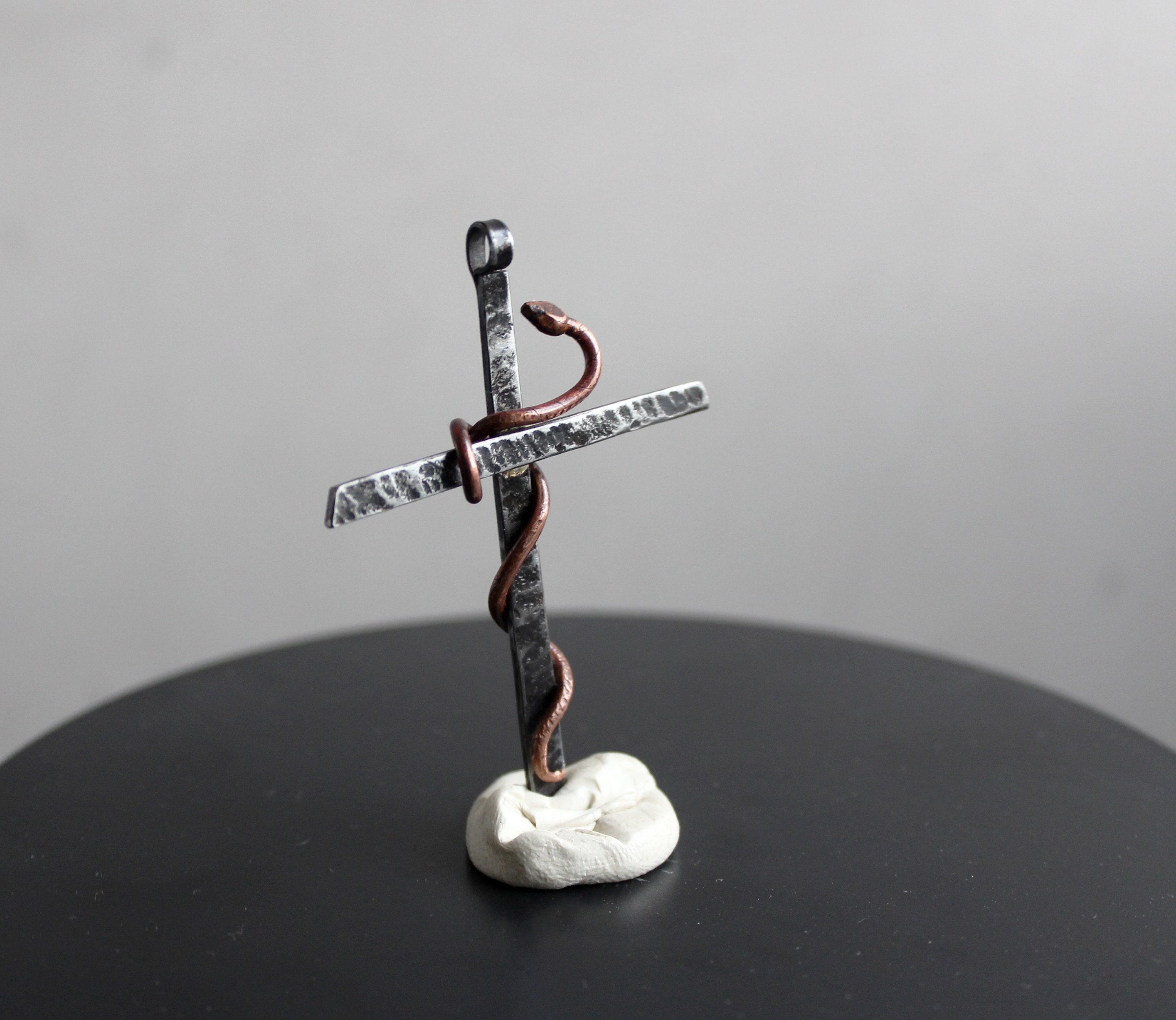 Snake Cross Pendant, Forged Iron Cross Necklace, Catholic Cross ...