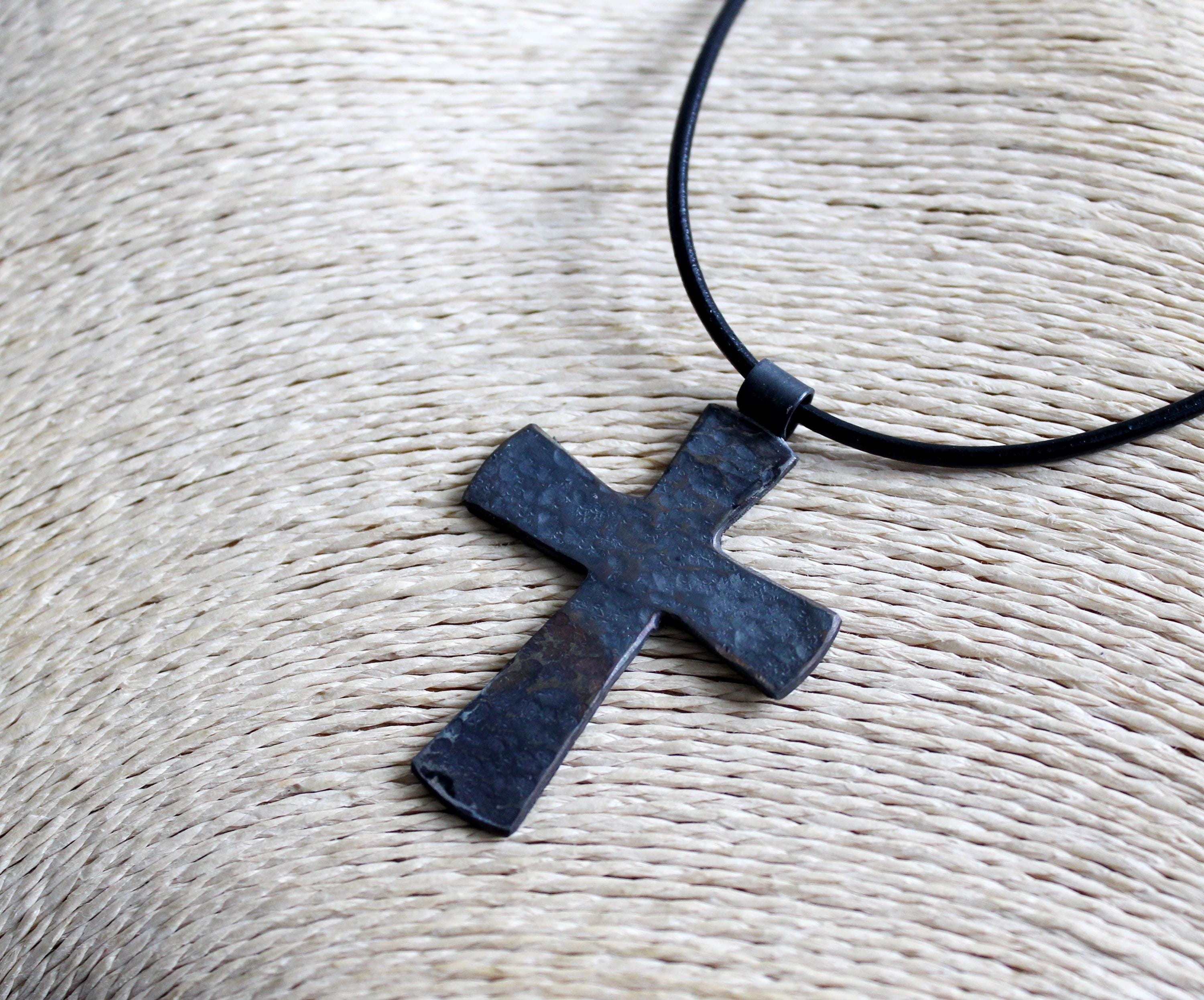 Blacksmith Cross Jewelry, Forged Cross Necklace, Wrought Iron Cross ...