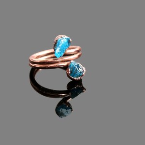 Raw Apatite Electroformed Ring, Blue Apatite Copper Ring, Electroforming Crystal Ring, Art Ring ...