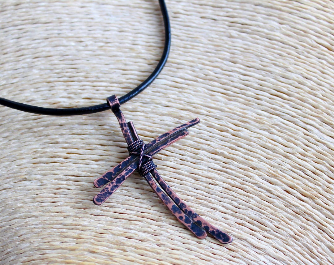 Man Wrought Cross Pendant, Rustic Forged Copper Cross Necklace ...
