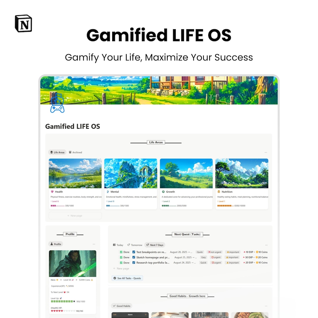 Level up Your Life With Gamified Life OS in Notion - Etsy