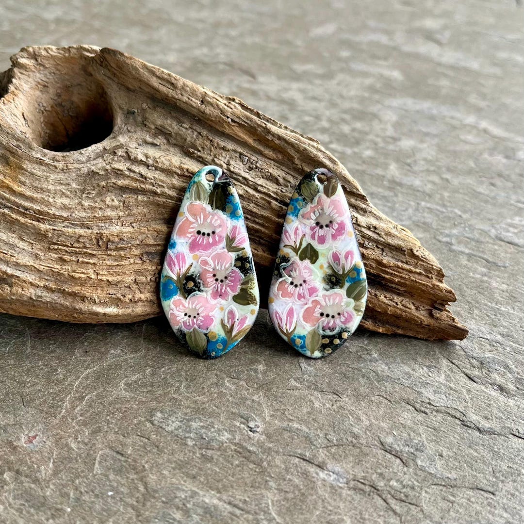 ENAMELED EARRING Pair, Artisan Enamel, Enameled Charms, Enameled ...