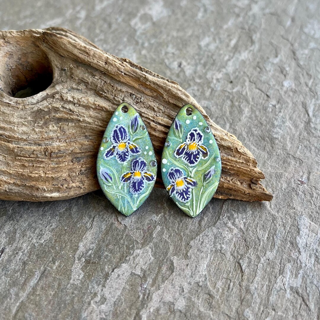 ENAMELED EARRING Pair, Artisan Enamel, Enameled Charms, Enameled ...