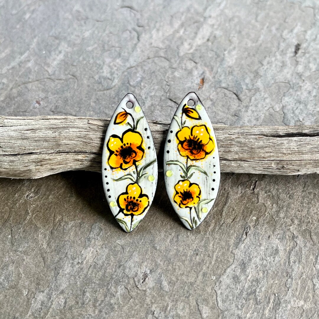 ENAMELED EARRING Pair, Artisan Enamel, Enameled Charms, Enameled ...
