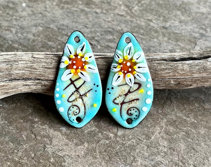 ENAMELED EARRING Pair, Artisan Enamel, Enameled Charms, Enameled ...