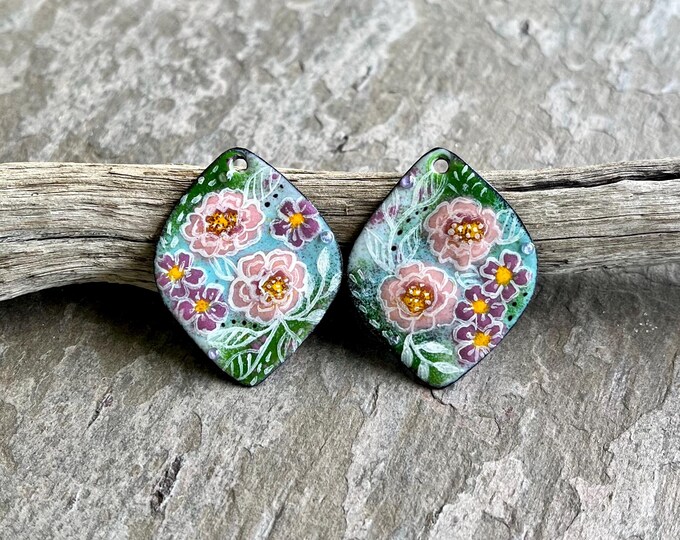 ENAMELED EARRING Pair, Artisan Enamel, Enameled Charms, Enameled ...