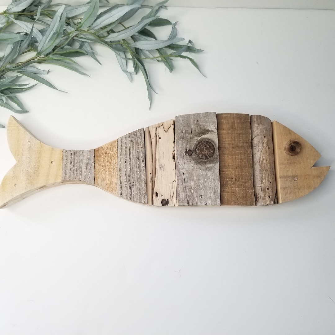 Driftwood Fish Wall Art Rustic Wood Fish, Beach Folk Art, Coastal ...