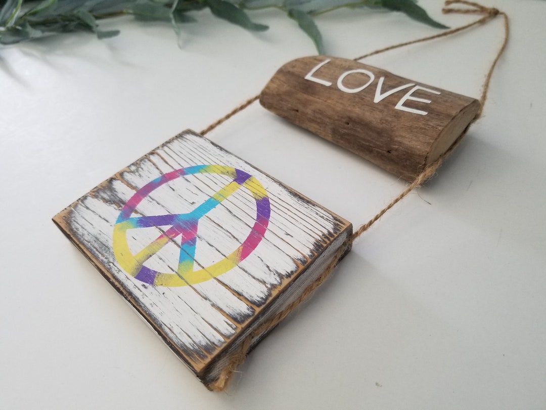 Rustic Wood Peace Sign Driftwood Hanging, Beach Wall Decor, Hippie Love ...