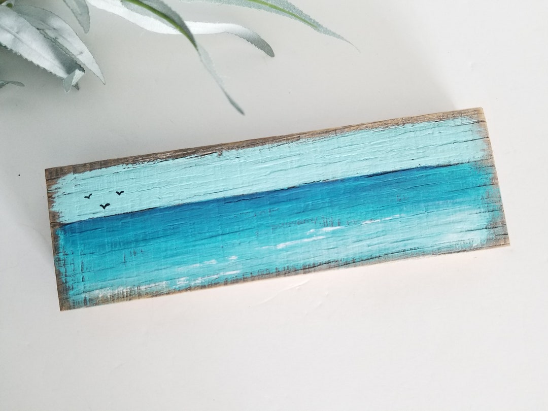 Hand Painted Ocean Scene on Rustic Barnwood, Seascape, Coastal Wood Art ...
