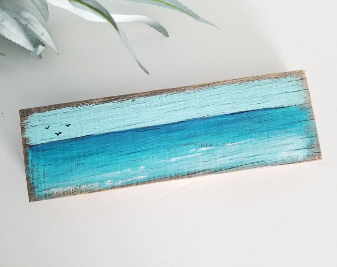 Hand Painted Ocean Scene on Rustic Barnwood, Seascape, Coastal Wood Art ...