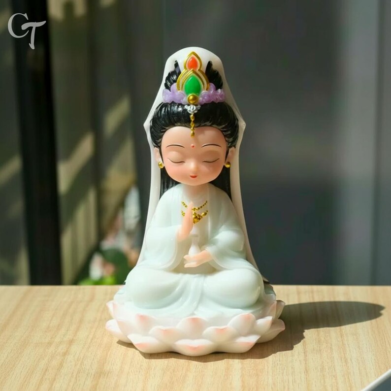 Mini Quan Yin Statue | Goddess of Mercy, Lotus Base - Etsy