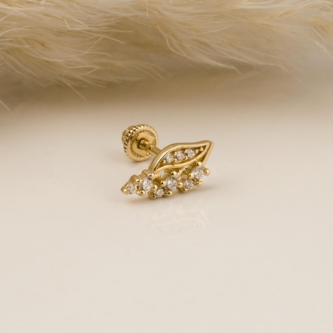 14K Solid Gold Infinity Piercing, Cartilage Screw Back Helix Tragus ...