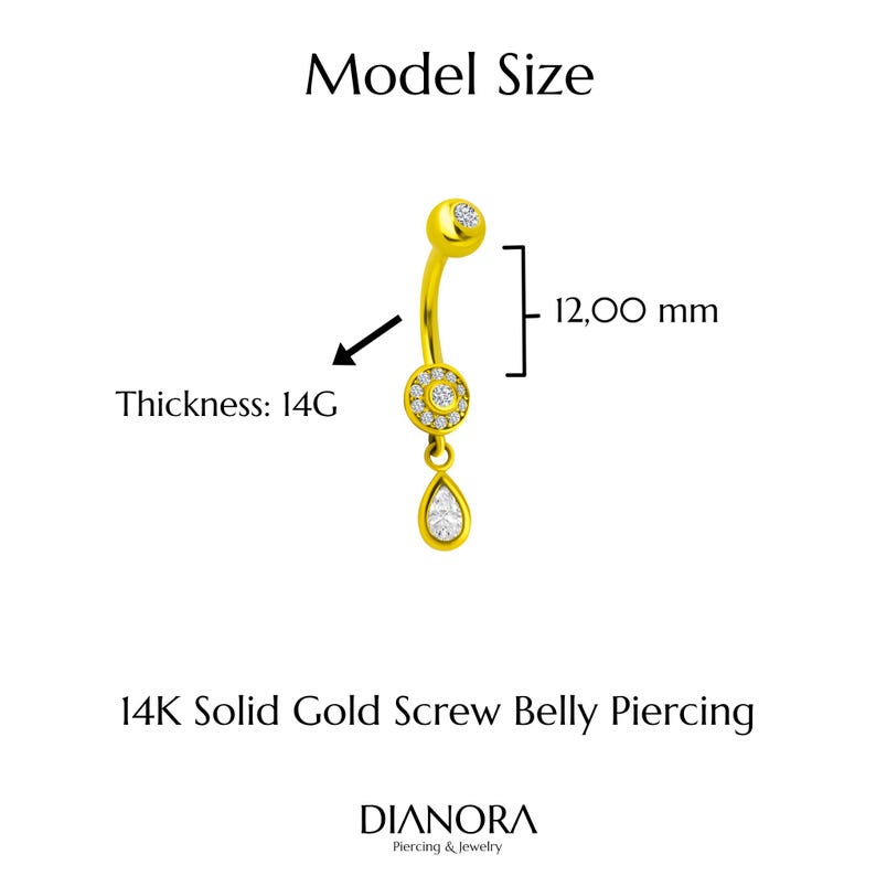 14k Solid Gold Belly Button Piercing: Drop Stone Navel Ring - Etsy