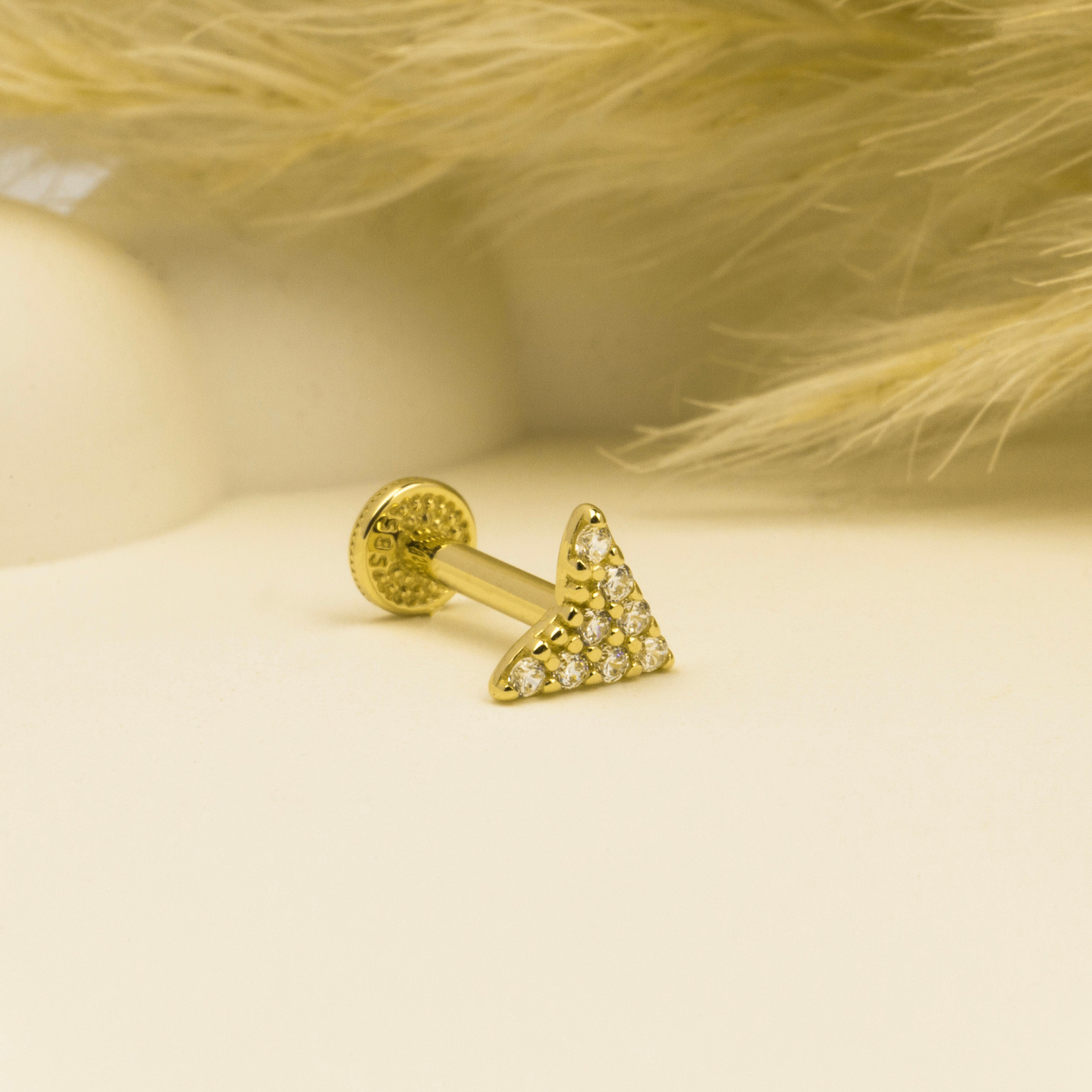 14K Solid Gold Boomerang Tragus Piercing: Cubic Zirconia Cartilage ...