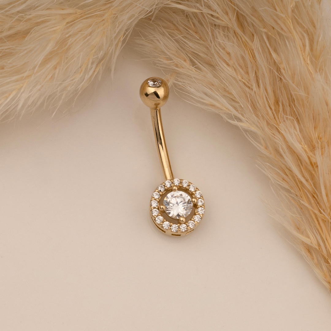 14k Solid Gold Belly Button Piercing, Gold Belly Button Piercing, Navel ...
