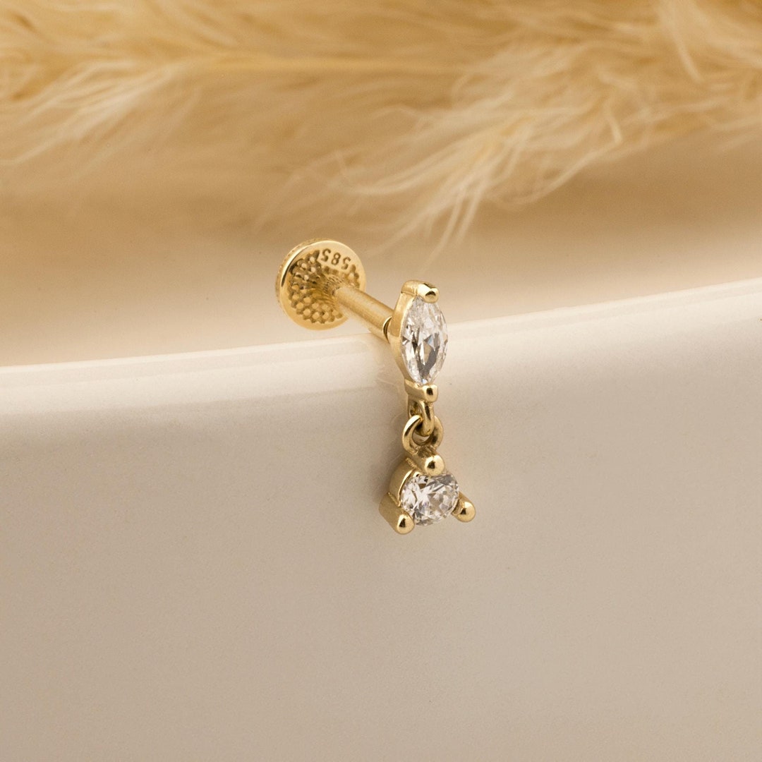 Markis Stone Tragus Piercing, Cartilage Earring, 14K Solid Gold Tragus ...